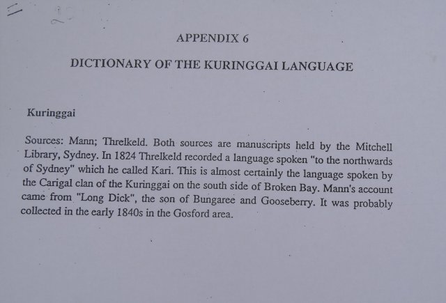 The 'Guringai' language | A History of Aboriginal Sydney